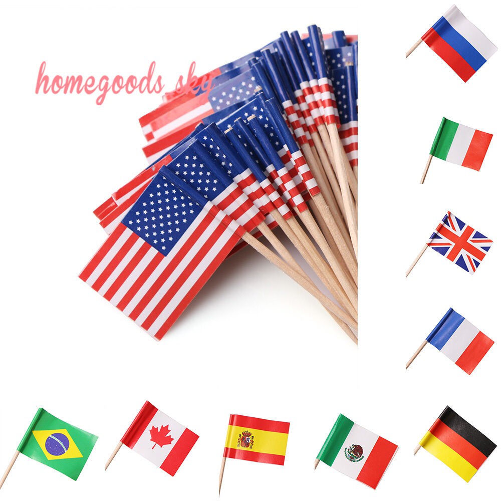 50Pcs Mini Toothpick Pick Flags 11 Countries World Flags Cocktail Decor ...