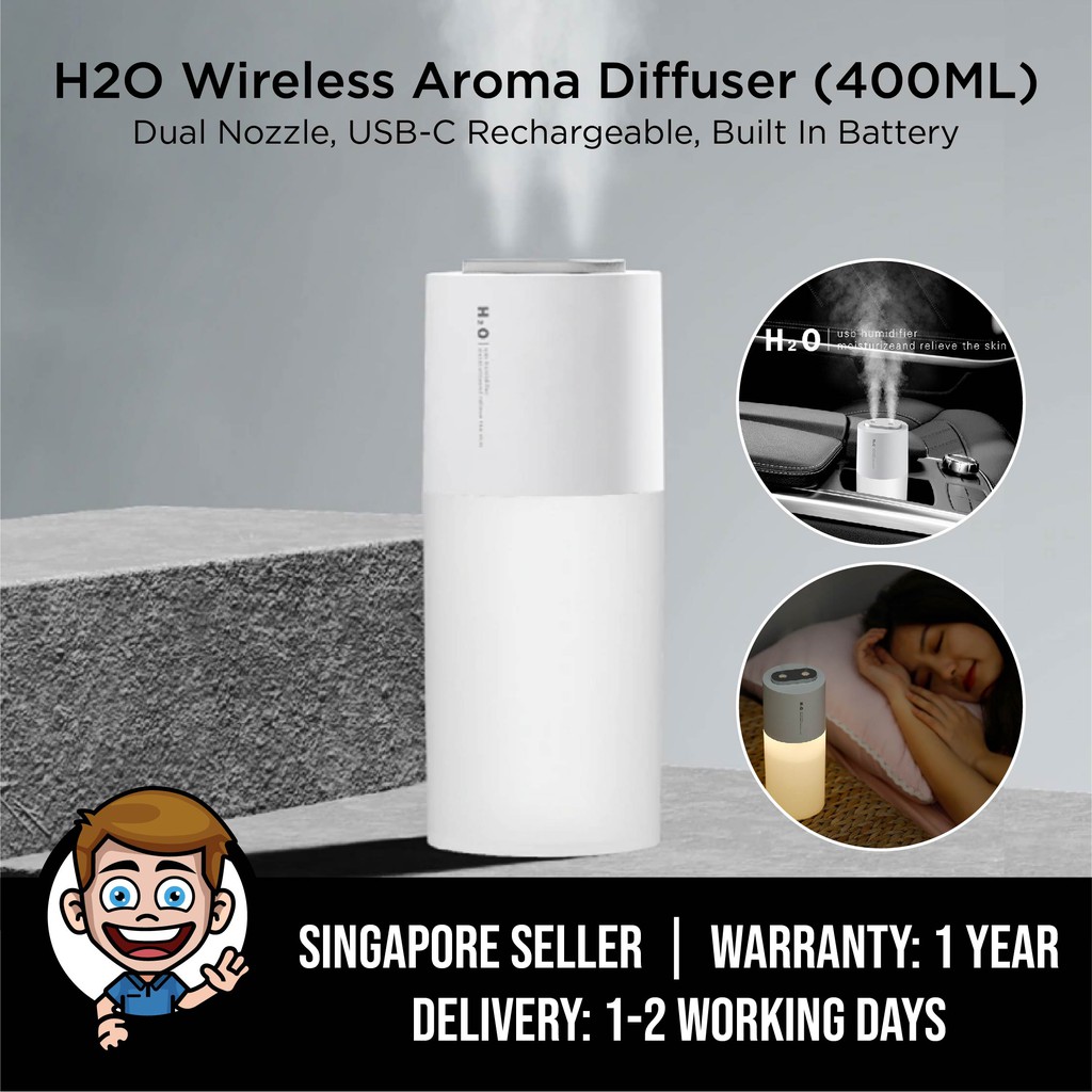 H2O Cordless Dual Nozzle Humidifier, Built-in Battery, Quiet Operation ...