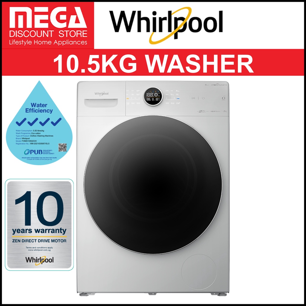 WHIRLPOOL FWMD10502GW 10.5KG FRONT LOAD WASHER (4 TICKS) | Shopee Singapore