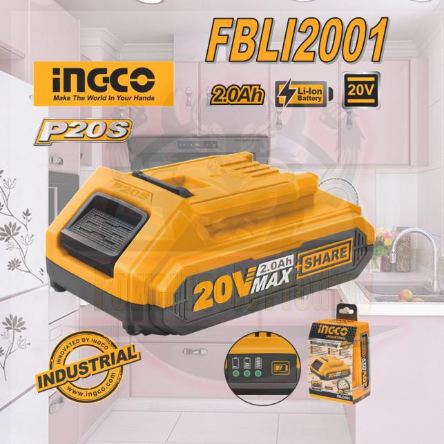 INGCO 2.0AH 20V LI-ION BATTERY FBLI2001/ CAN BE USED ON ALL INGCO TOOLS ...