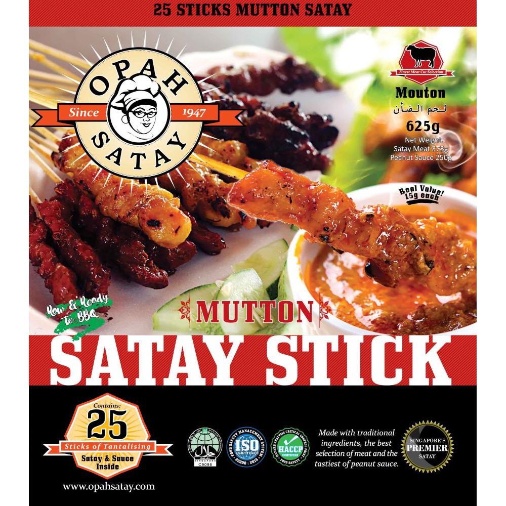 Opah Satay Raw Mutton Satay (50 sticks) + Peanut Sauce (500gm) Halal ...