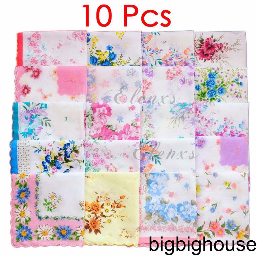[Biho] 10x Lady Child Cotton Flower Vintage Handkerchiefs Quadrate Hankies 30x30cm | Shopee ...