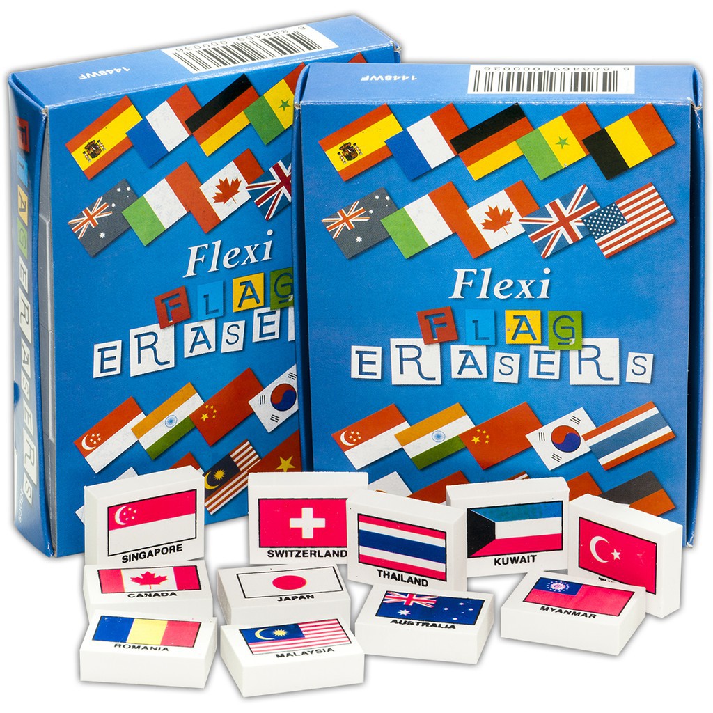 Country National International Flag Eraser Rubber 48pc/box Rubber Kids ...