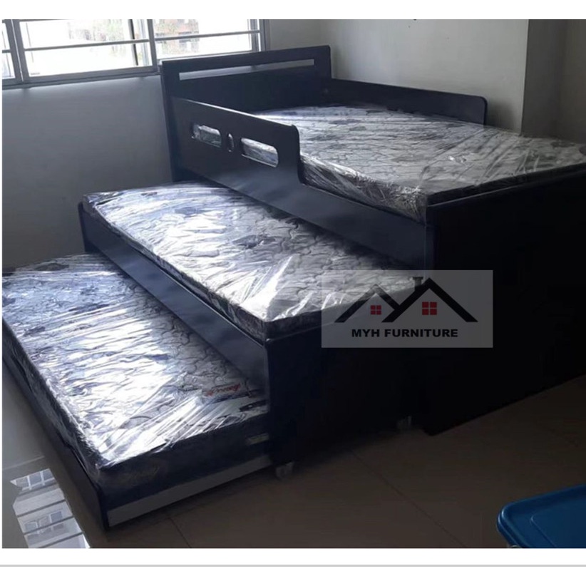TRIPLE BED / THREE LAYERS BED / WOODEN BED / PULL OUT BED / BUNK BED ...