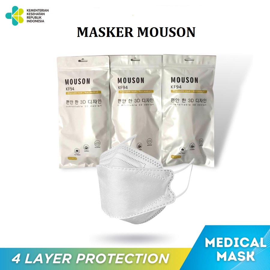 Mask KF94 Mouson 4ply Mask KEMENKES Korean Earloop Mask 1PACK 10PCS ...