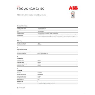 ABB RCCB F202 AC-40/0.03 30mA 40A 2Pole ELCB | Shopee Singapore