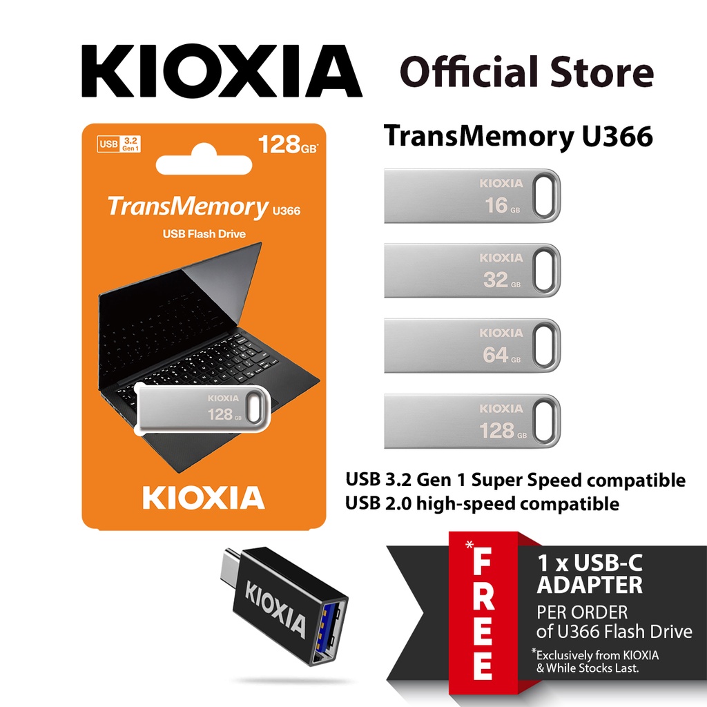 KIOXIA TransMemory U366 USB 3.2 Flash Drive in 16GB | 32GB | 64GB ...