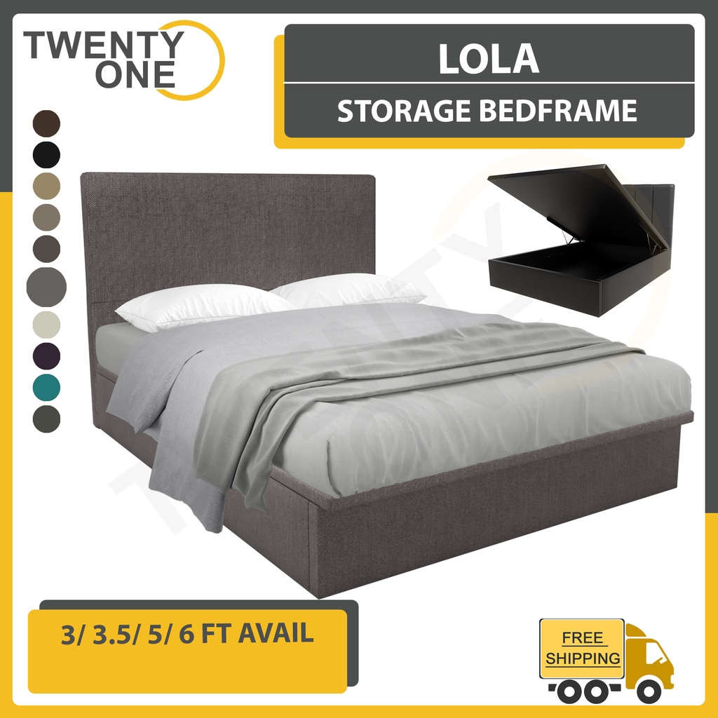 [SG Seller]Twentyone Lola Leather And Fabric Storage Bed - 14" Exterior ...