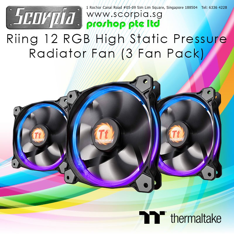 Thermaltake Riing 12 RGB LED High Static Pressure Radiator 120mm Fan (3 ...