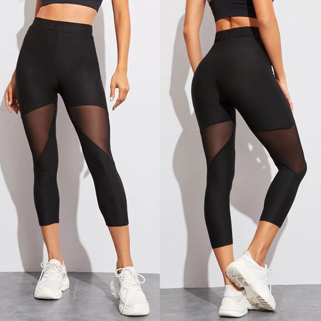 💖 💖women Hollow Out Splice Tight Fitness Leggings Yoga Cropped Pants