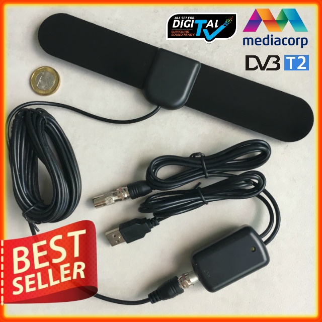🏆 Digital TV Antenna (Flat antenna, 5 meters cable, DVB-T2 active ...