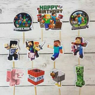 A set Of minecraft Character Birthday cake Toppers | Shopee Singapore