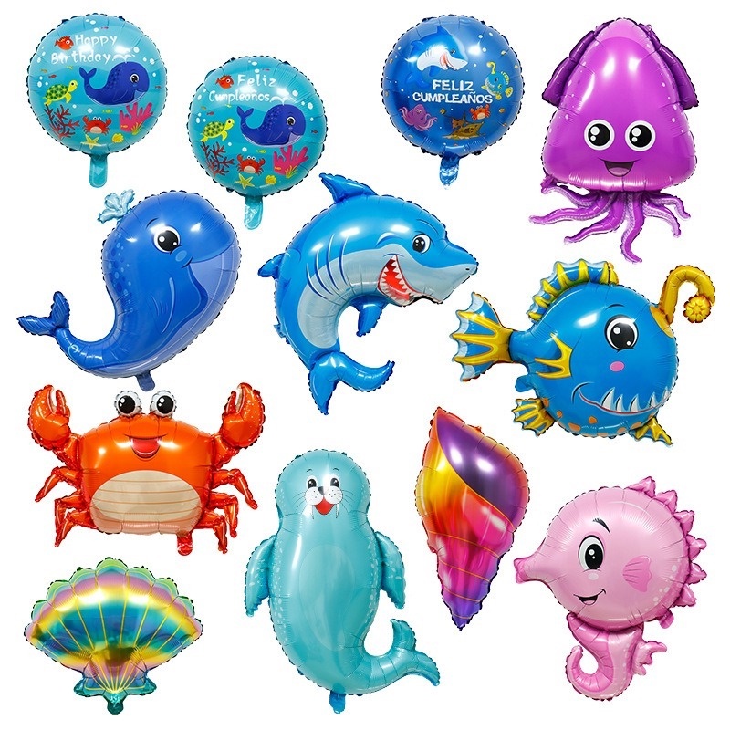 New Cartoon Ocean Theme Balloons Shells Conch Crab Whale Foil Balloons ...