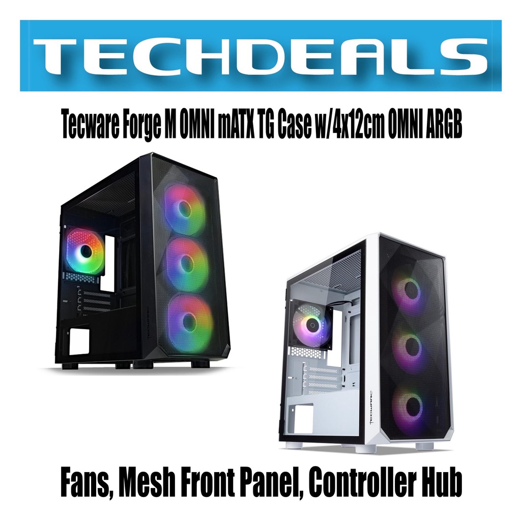Tecware Forge M OMNI mATX TG Case w/4x12cm OMNI ARGB Fans, Mesh Front ...