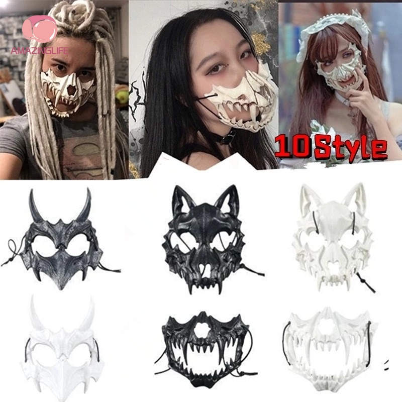 Halloween Skeleton Werewolf Long Teeth Demon Half Face Mask/ Halloween ...