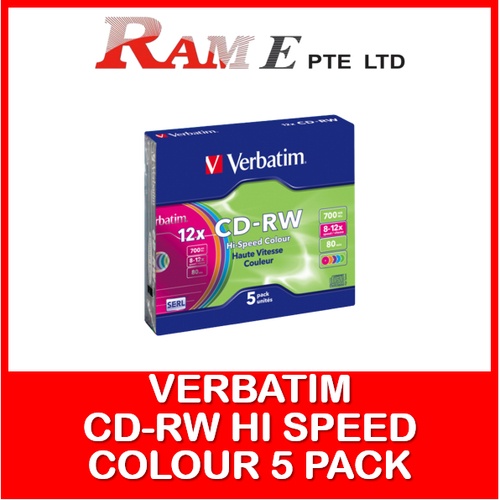 Verbatim CD-RW 700MB 8-12X Hi Speed Colour 5 Pack 43167 | Shopee Singapore