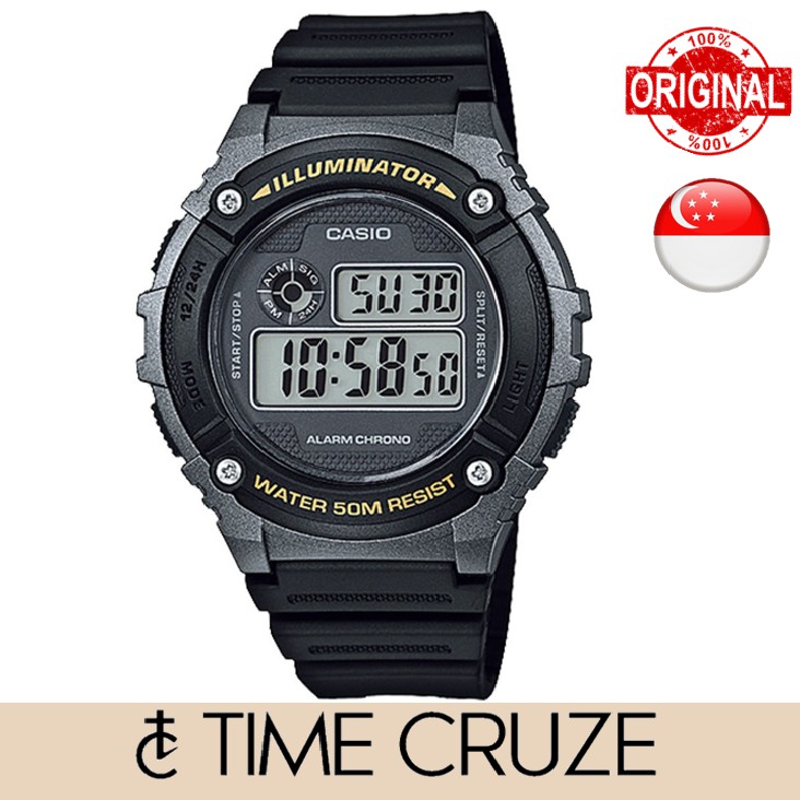 [Time Cruze] Casio W-216H Youth Series Digital Silver Case Black Resin Band Men Watch W-216H ...