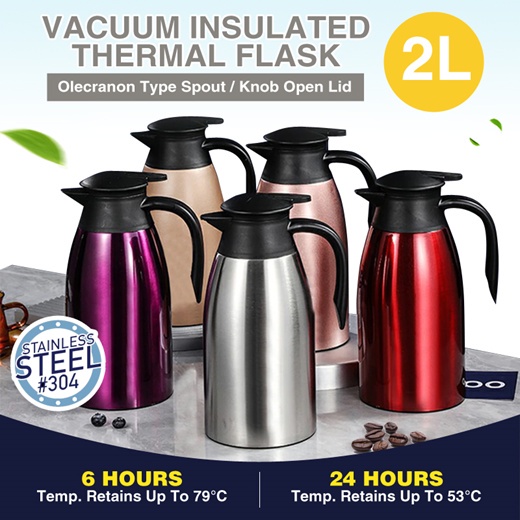 🇸🇬 Stainless Steel Thermal Flask Vacuum Insulated 2000ML 2L Coffee Tea ...