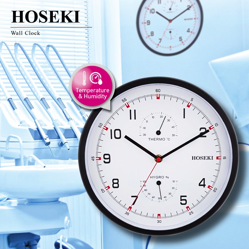 HOSEKI Round Quartz Designer Wall Clock H-9402 Temperature Hygrometer ...