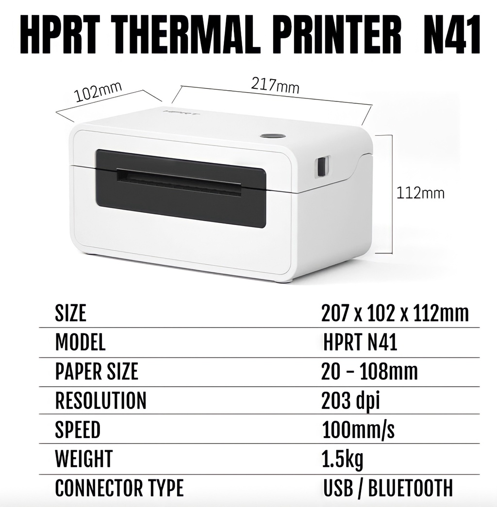Thermal Printer HPRT N41 Label | Barcode Printer with Bluetooth & USB ...