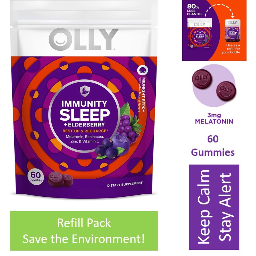 OLLY Immunity Sleep + Elderberry Gummies Refill Pack (60 Gummies ...