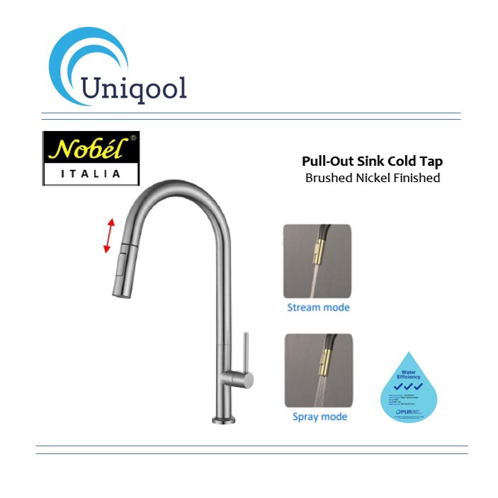 NOBEL Pull-Out Sink Cold Tap With Dual Spray (Brushed Nickel Finished ...