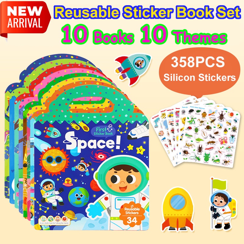 10-theme Reusable First Sticker Book Set Hand-held Jelly Sticker ...