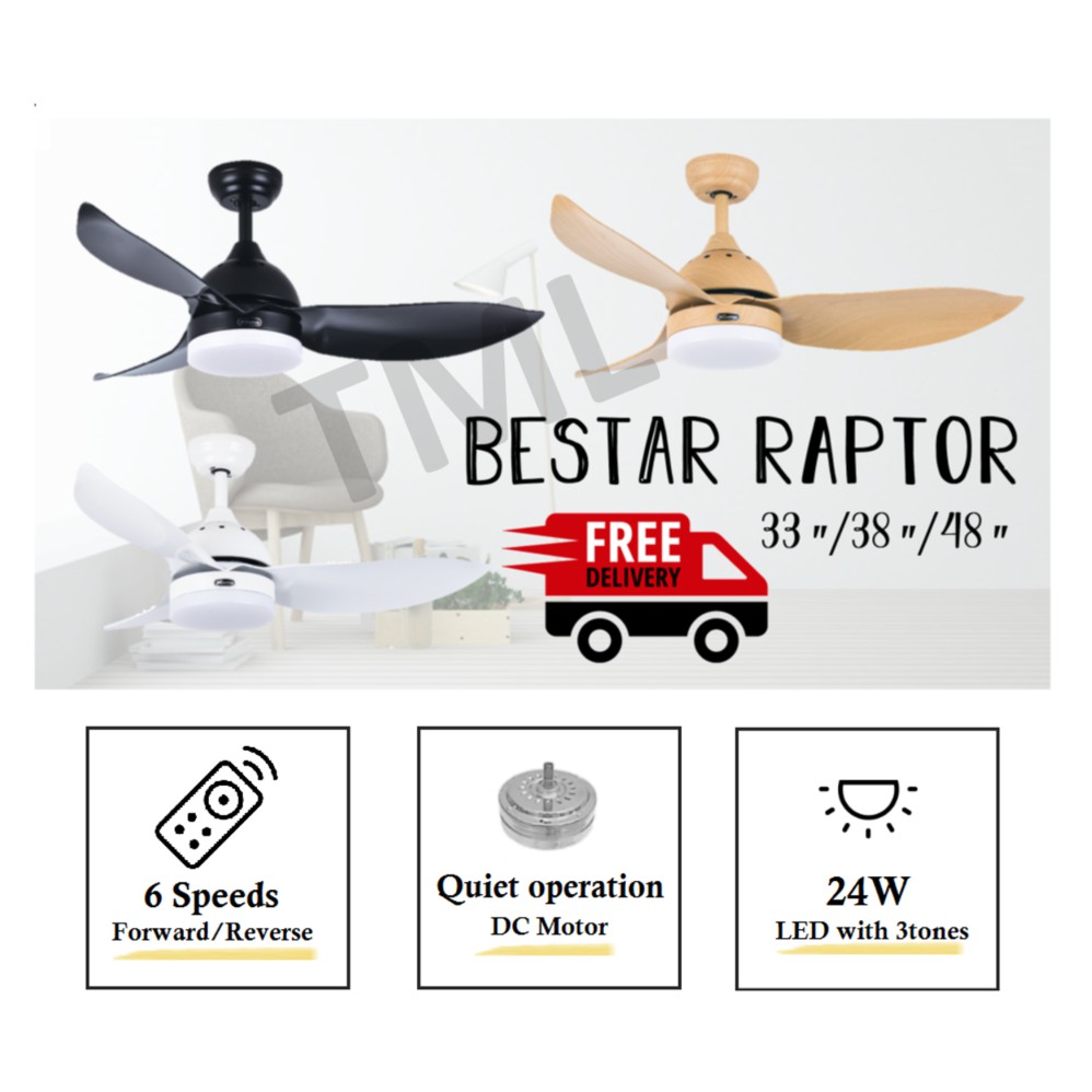 Bestar Raptor Ceiling Fan with 24W LED Light 33inch 38inch 48inch 33 ...