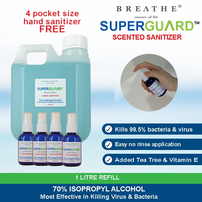 SuperGuard Sanitizers (1 Litre plus 4 free Pocket size Sanitizers) | Shopee Singapore