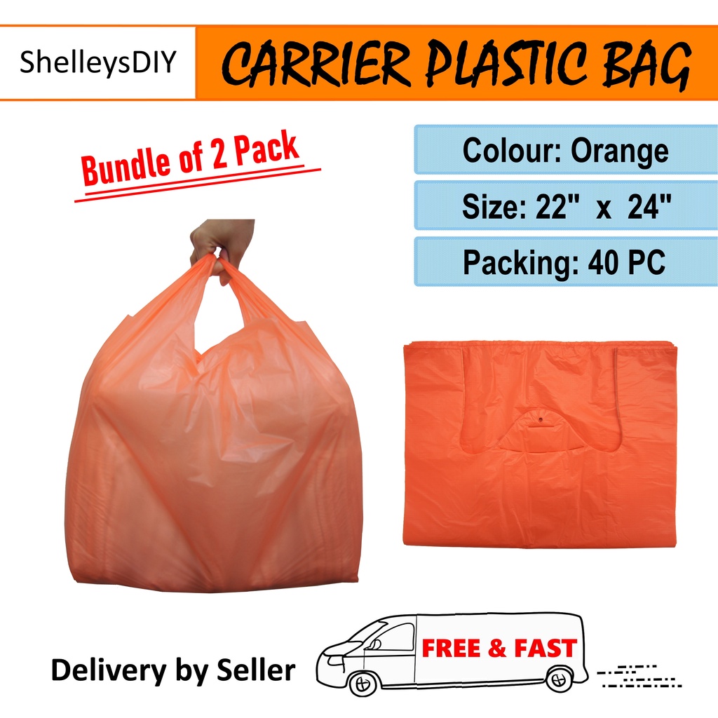 2 Pack of Large Size Disposable Orange Plastic Bag Office / Shopping ...