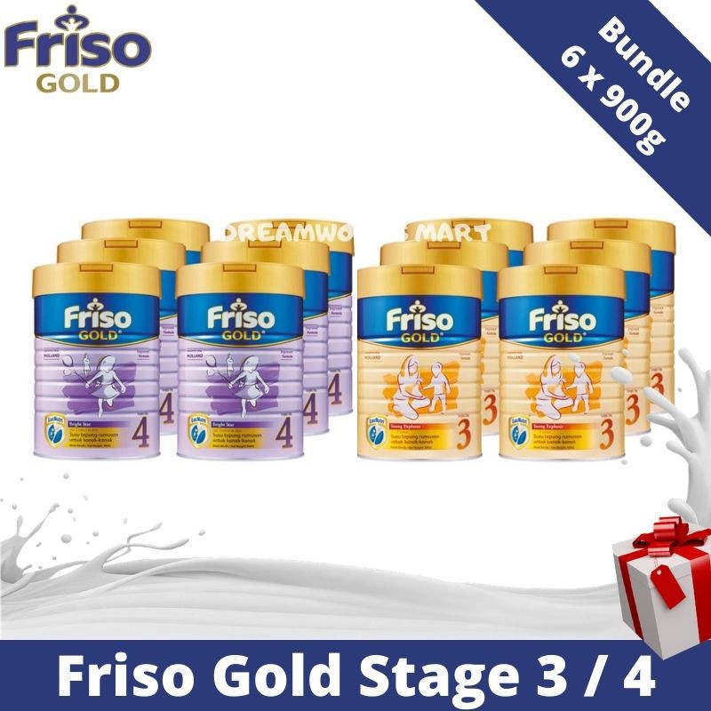 Friso Gold Stage 3 & 4 Milk Formula Powder [Bundle of 6 x 900g ...