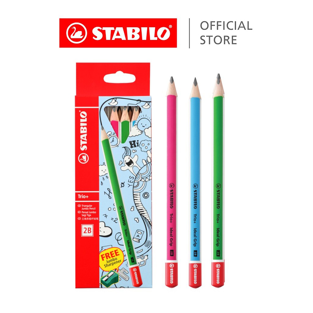 STABILO Trio+ Jumbo Triangular 2B Pencils - Box of 6 pieces - Bubble Store