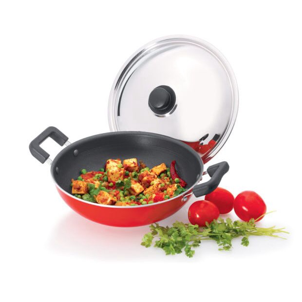 Home Essential Premier Non-Stick Kadai Handi with Stainless Steel Lid ...