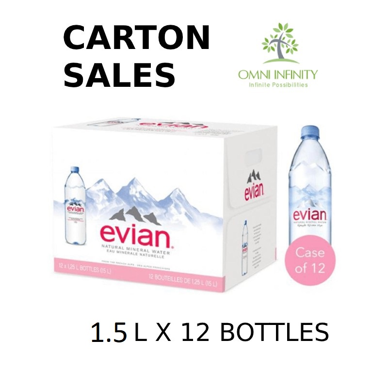 Evian Natural Mineral Water 1.5L bottle drinks (12 bottle per carton ...