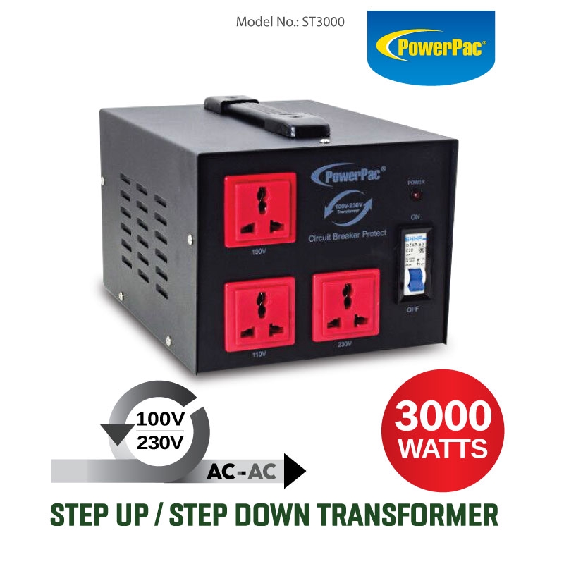 PowerPac Converter Transformer 3000W Heavy Duty Step Up & Down Voltage Converter Transformer ...