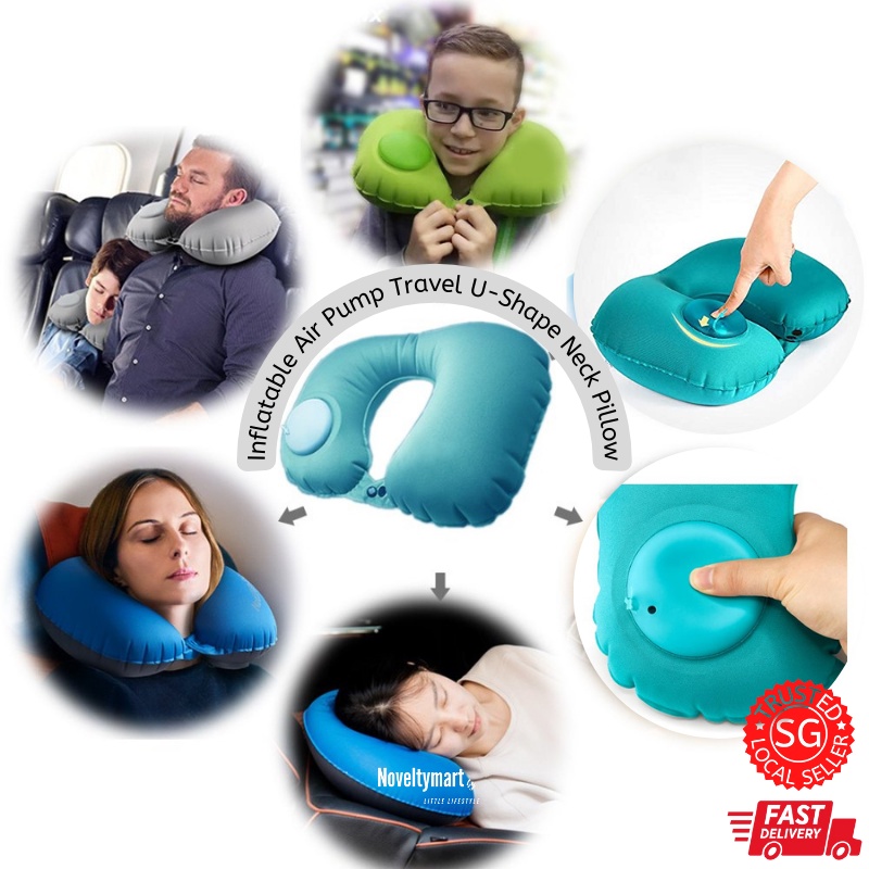 [SG Seller]Inflatable Air Pump Travel U-Shape Neck Pillow | Shopee ...