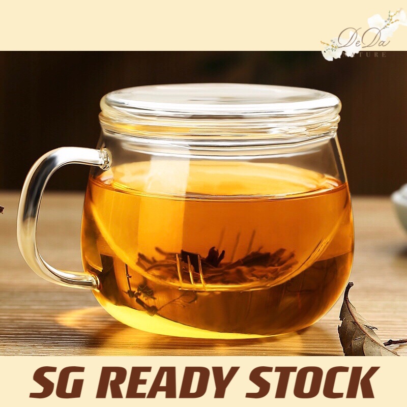 [SG Seller]350ml Clear Glass Coffee Tea Cup With Tea Infuser Filter and ...