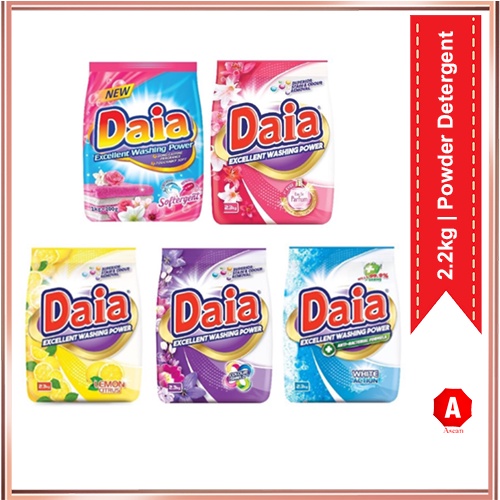 Daia Powder Detergent Parfum / Lemon / White / Colour / Softergent 2.2 ...
