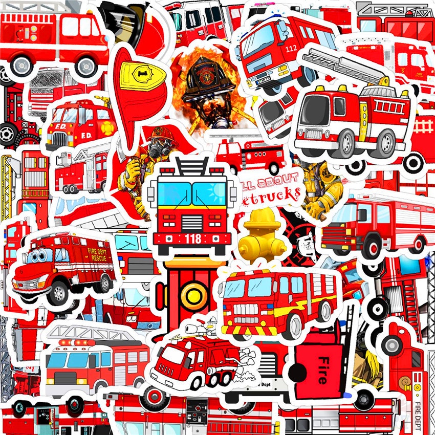 50Pcs/Set Fire Fighting Truck Series 01 Fire Vehicle Stickers DIY ...