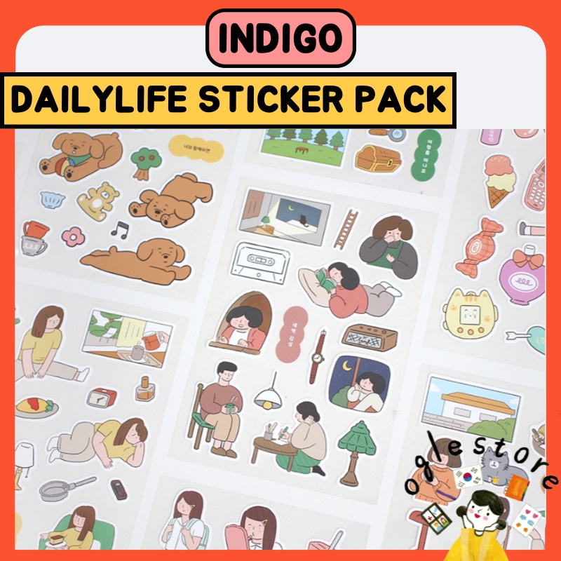 Indigo Daiylife Removable Sticker SET 12 Sticker Sheets Korean Stickers ...