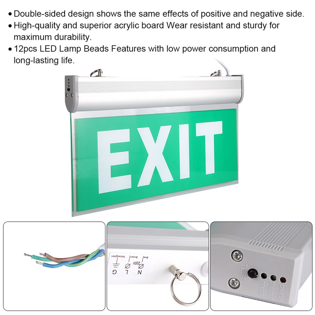 110-220V Acrylic 3W 12 LEDs Emergency Exit Sign Light Safety Indicator ...