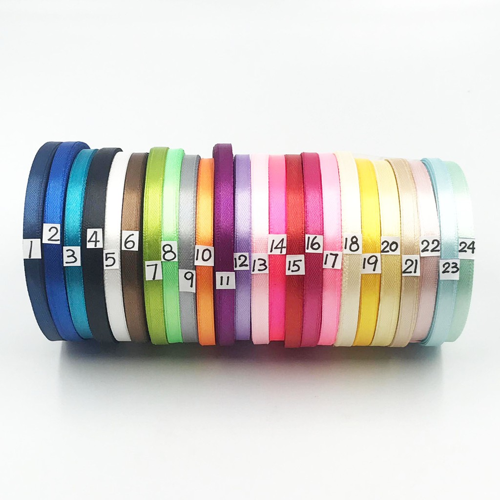 [50 Yards] 6mm Width Colored Satin Ribbon (Color #01-12) | Shopee Singapore