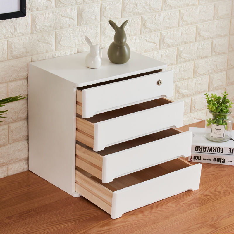 Lockable solid wood desktop storage box drawer type large capacity ...