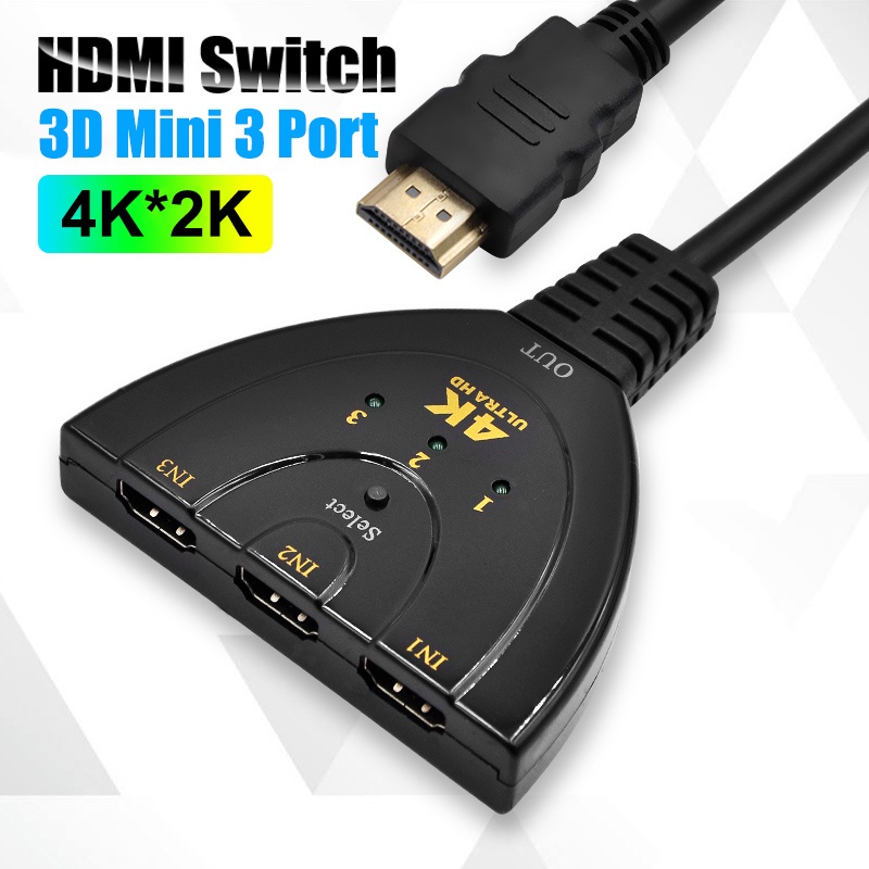 3D Mini 3 Port HDMI Switch 4K*2K 1080P 3 in 1 out Port Hub 1.4b 4K ...