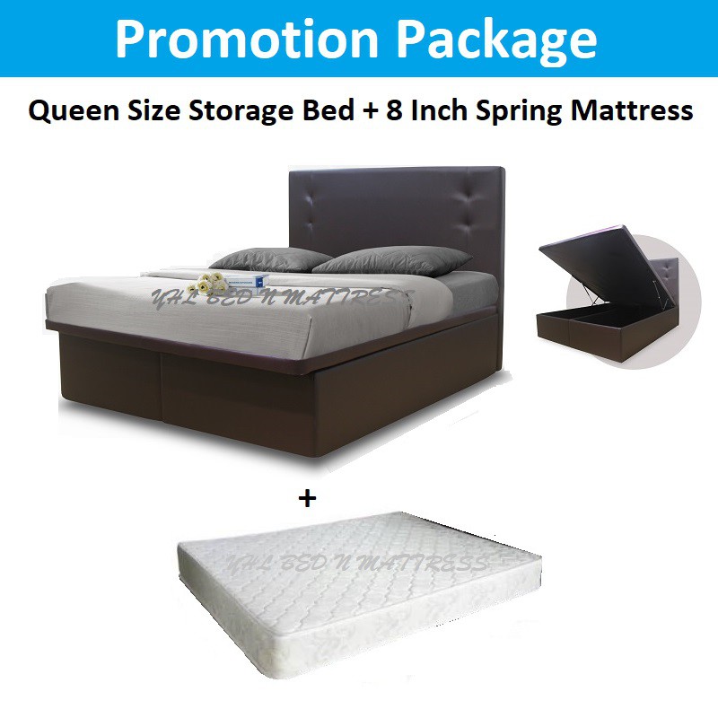 YHL Queen Size Storage Bed With 8 Inch Spring Mattress | Shopee Singapore