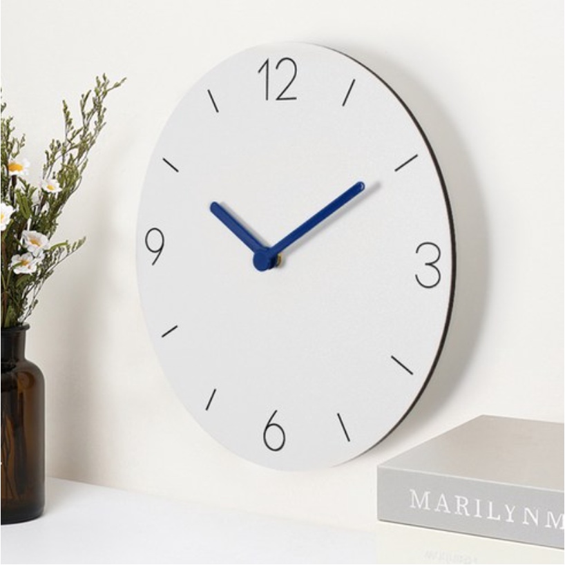 HOME PLANET Modern White & Blue Silent Wall Clock / Basic & Simple Non ...