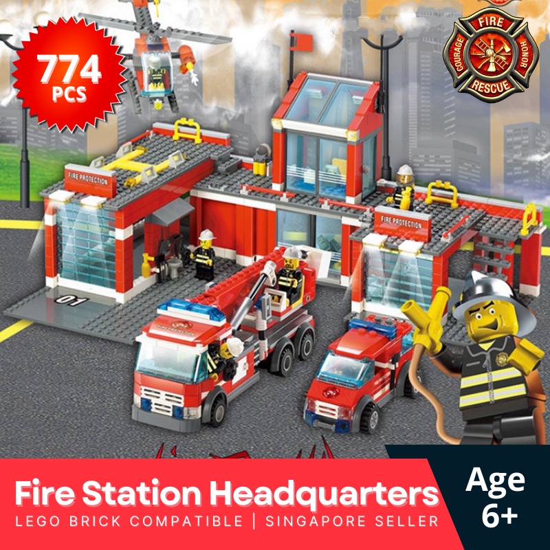 Brick Blocks Fire Station Headquarters Educational Block Toys for Kid ...