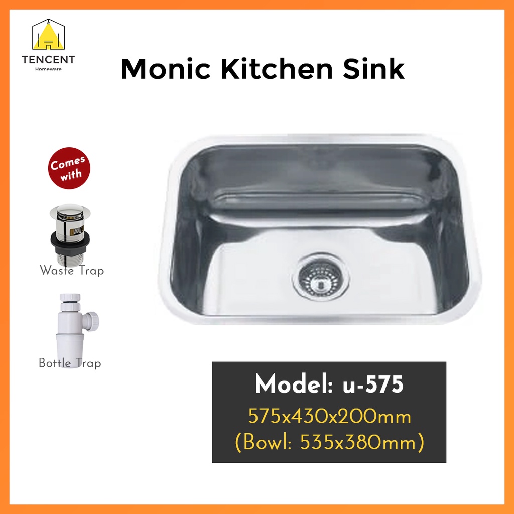 Monic U-575 Undermount Stainless Steel Kitchen Sink | Shopee Singapore
