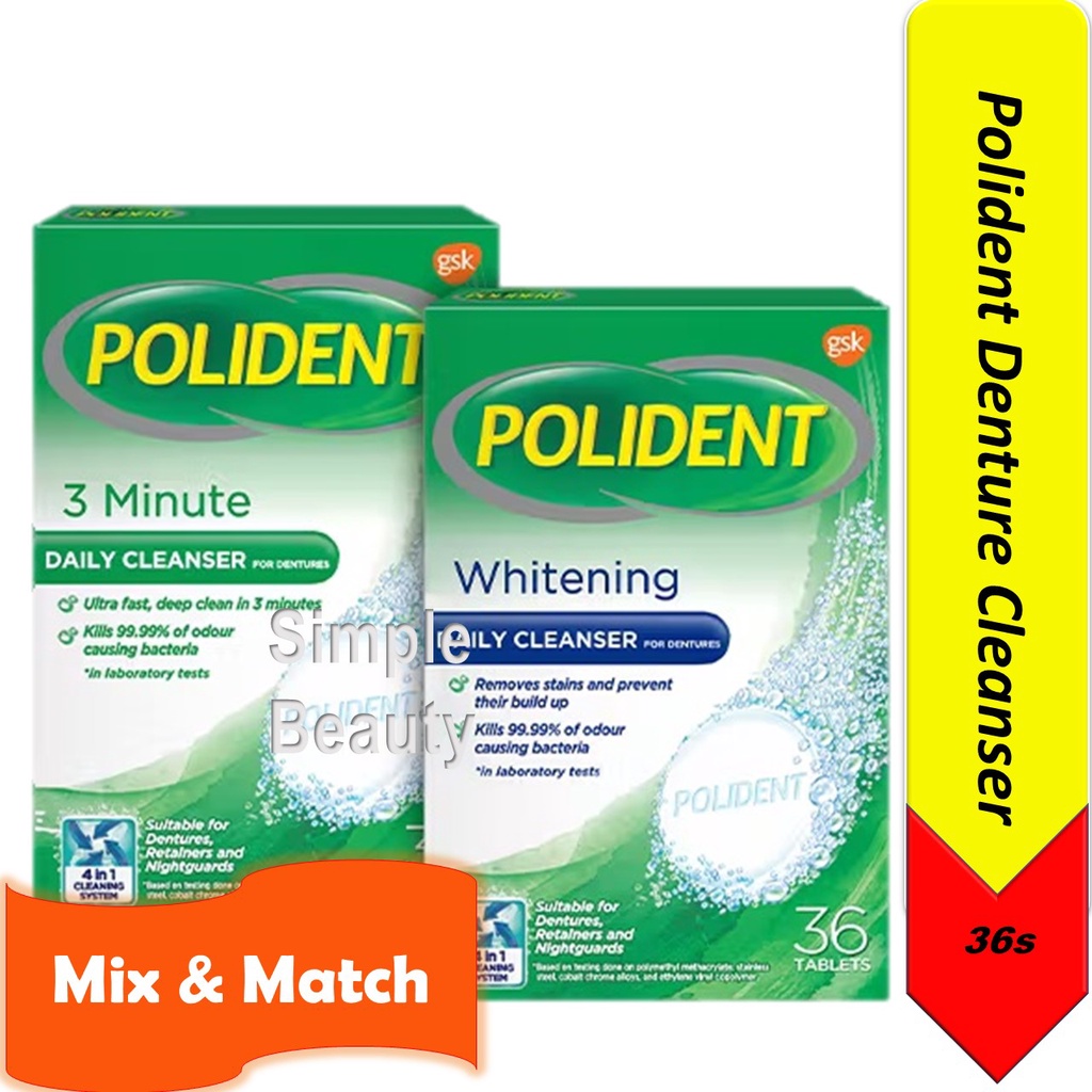 Polident Daily Denture Cleanser 3 Minute / Whitening, 36s [Min ...