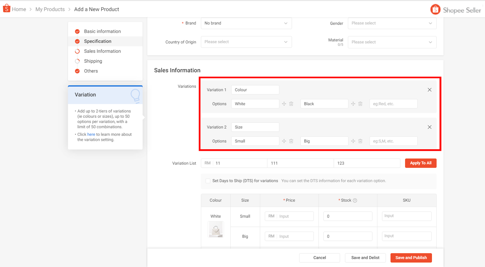 Adding Variations for Your Products | Shopee MY Seller Education Hub